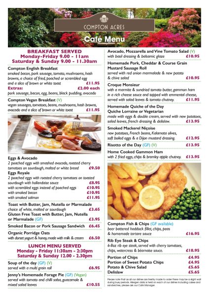 Cafe & Tea Rooms Menu | Compton Acres Gardens Poole Dorset