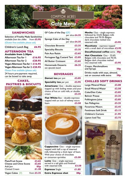 Cafe & Tea Rooms Menu | Compton Acres Gardens Poole Dorset